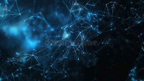 Abstract High Tech Blue Glowing Lines With Dots And Plexus Triangles Abstract Background Stock