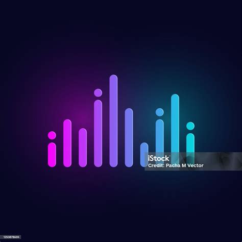 이퀄라이저 소리 오디오 웨이브 레이저 빛 멀티 컬러 로고 플랫 디자인 아이콘 어두운 파란색 배경 벡터에 격리 0명에 대한 스톡 벡터 아트 및 기타 이미지 Istock