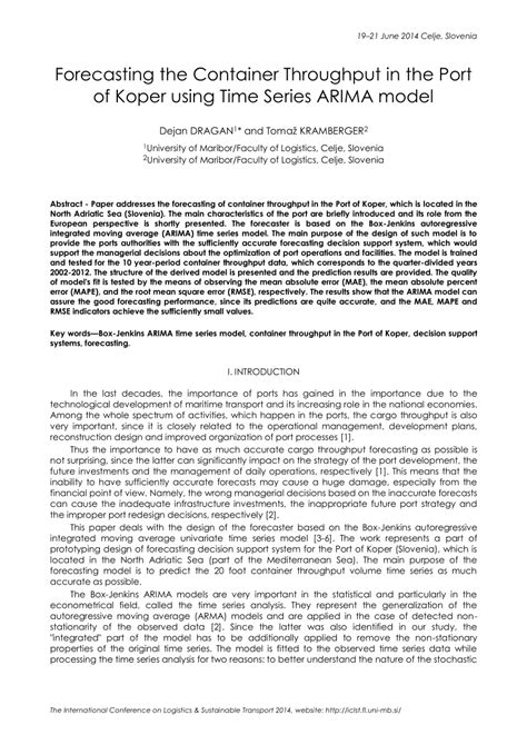 Pdf Forecasting The Container Throughput In The Port Of Koper Using Time Series Arima Model