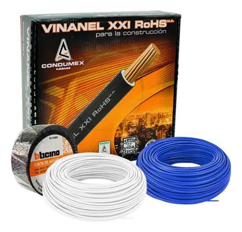 Pack 2 Cajas Cable Cobre Condumex Thw Cal 14 100m Por Caja Blanco Y