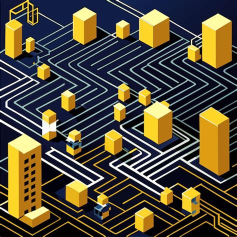 지점 네트워크 기술로의 미로 연결 라인 터 일러스트레이션 프리미엄 벡터