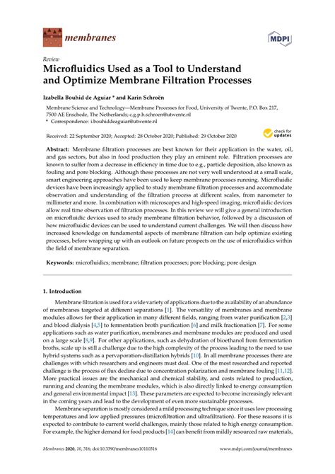 Pdf Microfluidics Used As A Tool To Understand And Optimize Membrane Filtration Processes