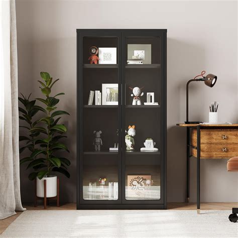 Ebern Designs Metal Display Cabinet With Acrylic Glass Doors Wayfair