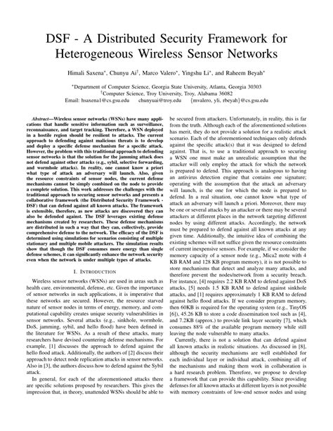 Pdf Dsf A Distributed Security Framework For Heterogeneous Wireless