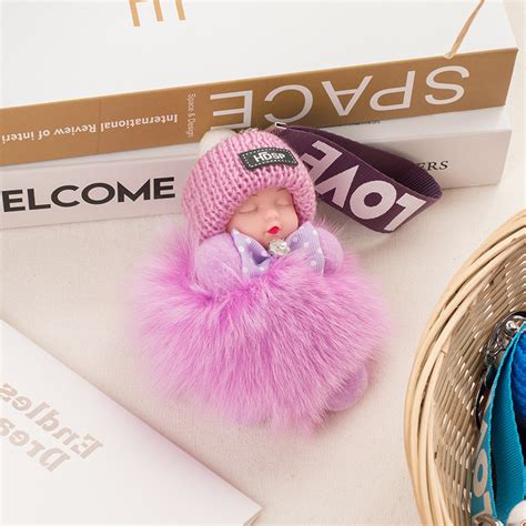 Badu Bg Нови сладки спящи бебешки кукли ключодържатели Сладка кукла пухкав помпон ключодържател