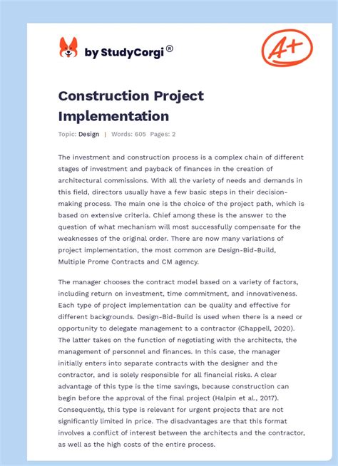 Construction Project Implementation Free Essay Example
