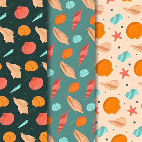 원활한 조개 패턴 모음 무료 벡터