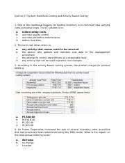 Quiz On JIT System Backflush Costing And Activity Based Costing Docx Quiz On JIT System