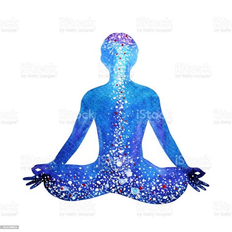 차크라 인간의 로터스 포즈 요가 추상적인 세계 당신의 마음 정신 수채화 그림 손으로 그린 클리핑 경로 안에 우주 명상하기에 대한
