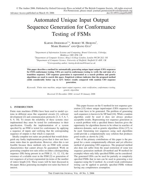 Pdf Automated Unique Input Output Sequence Generation For Conformance
