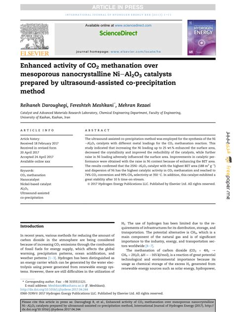 Pdf Enhanced Activity Of Co 2 Methanation Over Mesoporous Nanocrystalline Ni Al 2 O 3