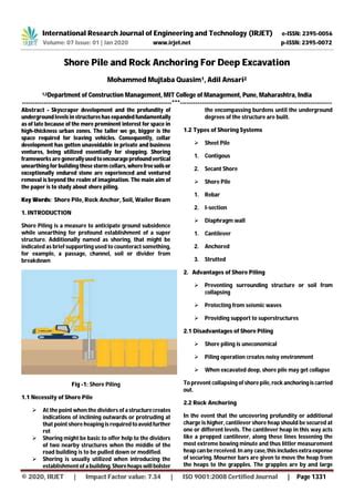 Irjet Shore Pile And Rock Anchoring For Deep Excavation Pdf