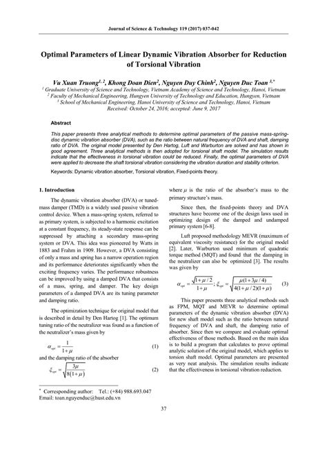 Optimal Parameters Of Linear Dynamic Vibration Absorber For Reduction