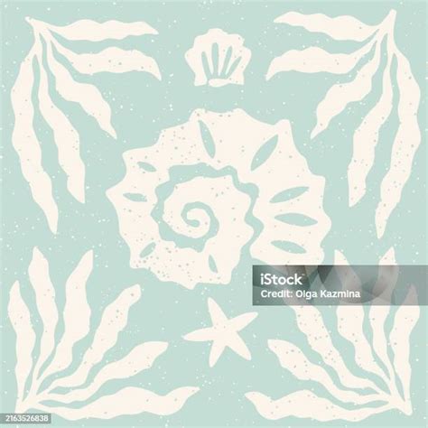 조개껍데기와 해초 컷아웃 블록 프린트 조개껍질과 조류 통하고 있는 파스텔 블루 배경 바다 휴일 콜라주 요소 Set 개체 그룹에 대한 스톡 벡터 아트 및 기타 이미지 Istock