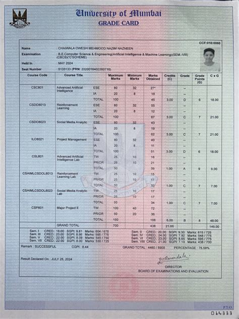 sem 8 marksheet pdf computer science computing