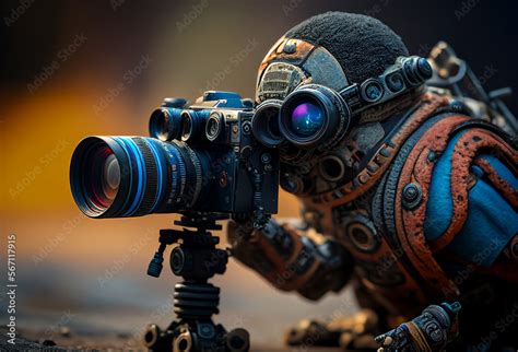 Robot Photographer With A Camera Rise Of Artificial Intelligence Industrial Revolution Robot