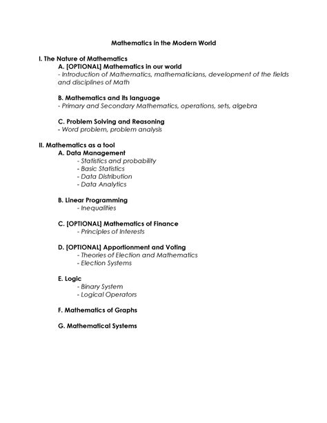 Mmw Outline Mmw Notes Mathematics In The Modern World I The Nature Of Mathematics A