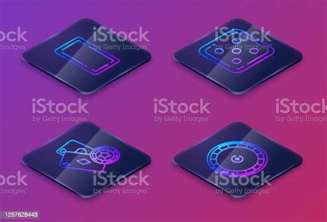 카드 재생 카드 카지노 칩 과 카드 게임 주사위와 카지노 룰렛 휠을 재생 등도 메트릭 라인을 설정합니다 파란색 정사각형 버튼 벡터 3차원 형태에 대한 스톡 벡터 아트 및