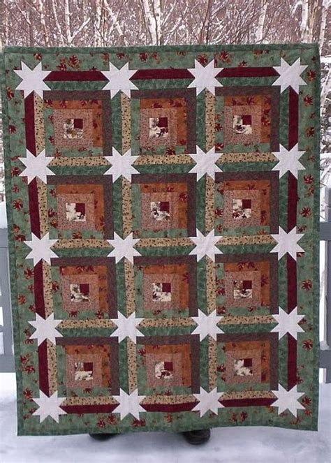 Creative Log Cabin Blocks Quilt Sparkling In Snowy Landscape