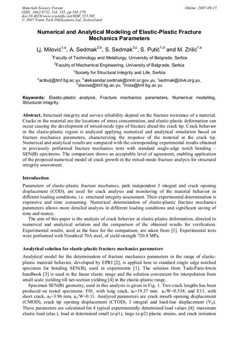 Numerical And Analytical Modelling Of Elastic Plastic Fracture