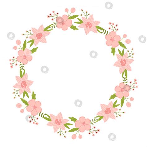 Векторный венок с листьями и розовыми цветами Цветочная рамка для свадьбы Цветочная круглая