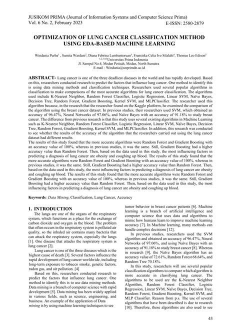 Pdf Optimization Of Lung Cancer Classification Method Using Eda Based Machine Learning
