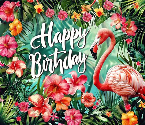 A Picture Of A Pink Flamingo With The Words Happy Birthday On It