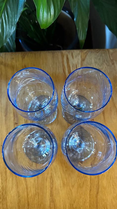 Vintage Libbey Misty Blue Swirl Wine Glasses Set Of 4 Etsy