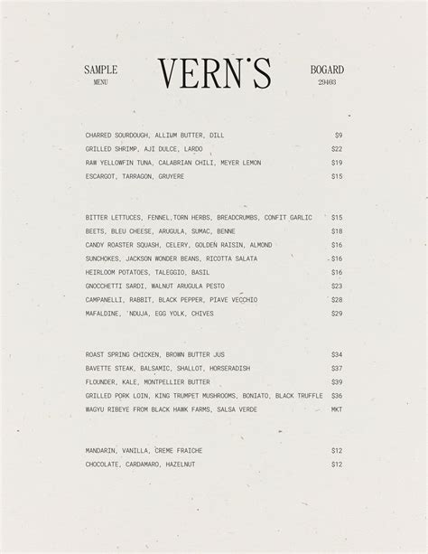 Sample Menu — Verns