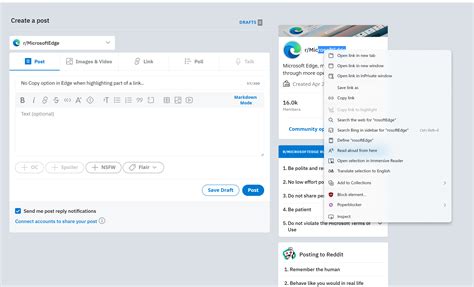 No Copy Option In Edge When Highlighting Part Of A Link Rmicrosoftedge