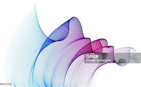 흐르는 입자 물결 바람에 투명 한 얇은 명주 그물 동적 모션 곡선 라인 3d 벡터 일러스트입니다 혼합 점의 아름 다운 진정 물결 모양의 배열 3차원 형태에 대한 스톡 벡터