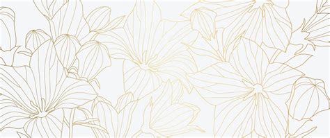 Luxury Floral Golden Line Art Wallpaper Elegant Blooming Golden
