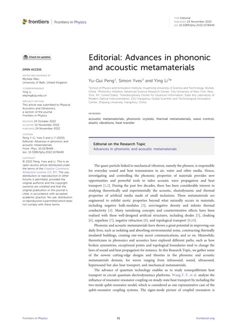 Pdf Editorial Advances In Phononic And Acoustic Metamaterials