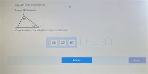 solved drag each tile to the correct box triangle abc is shown order