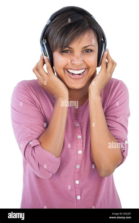 Cute Woman Enjoying Music Stock Photo Alamy