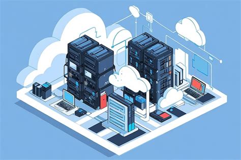 Cloud Synchronization Storage Isometric Illustration Network Infrastructure Premium Ai