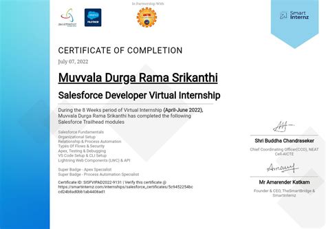 Salesforce Supported Virtual Internship Smartinternz Salesforce… Muvvala Durga Rama Srikanthi