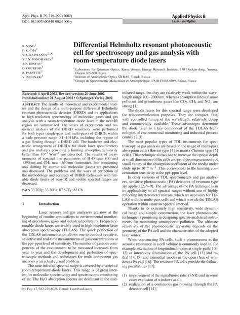 Pdf Differential Helmholtz Resonant Photoacoustic Cell For Spectroscopy And Gas Analysis With