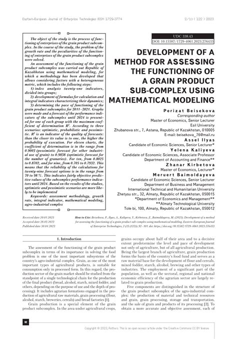 PDF Development Of A Method For Assessing The Functioning Of A Grain