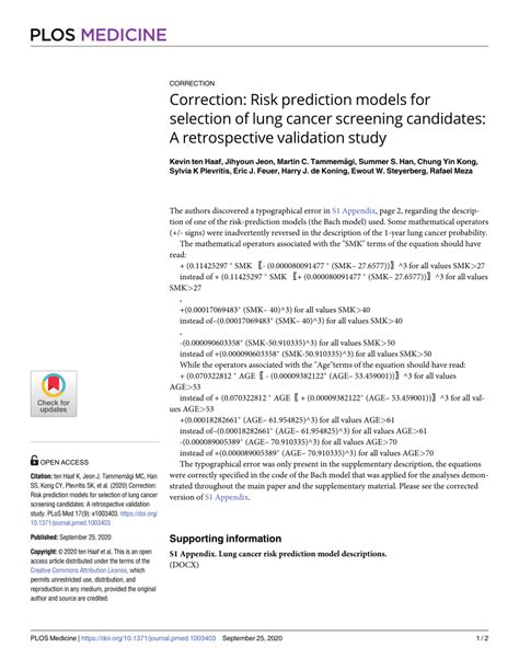 Pdf Correction Risk Prediction Models For Selection Of Lung Cancer