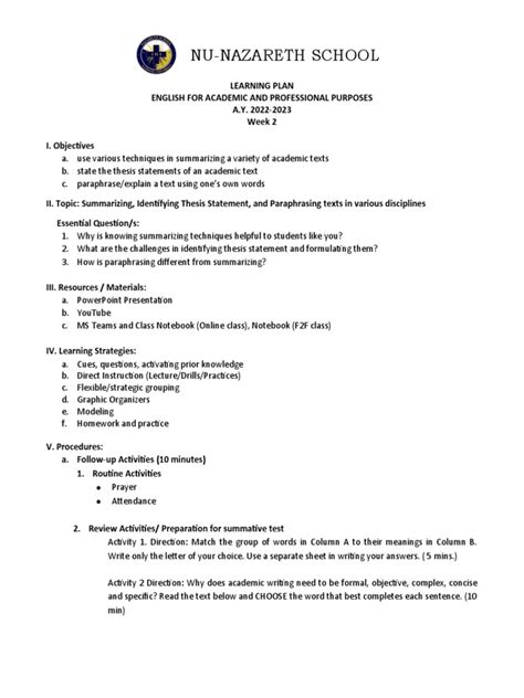 Learning Plan Week 4 Eapp Pdf Learning Literacy