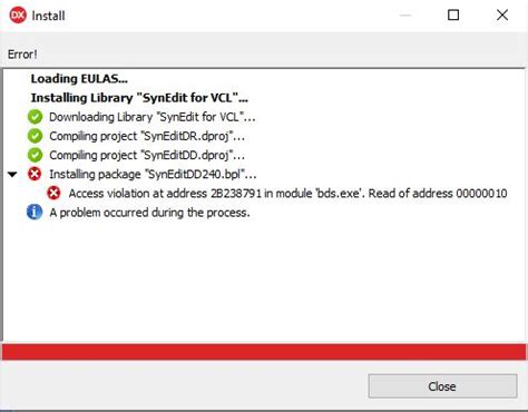 Access Violation Synedit Won T Install In Delphi Berlin Starter Update Stack Overflow