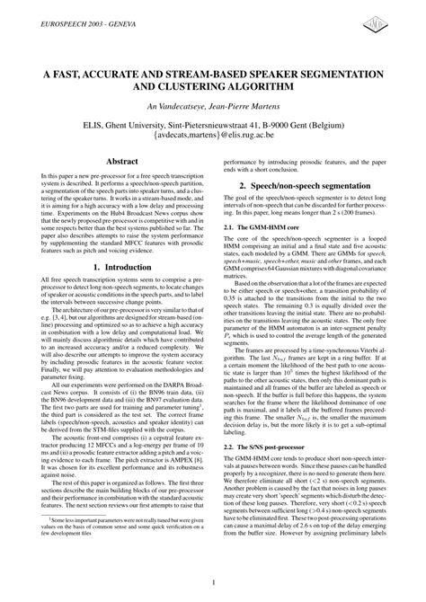 Pdf A Fast Accurate And Stream Based Speaker Segmentation And