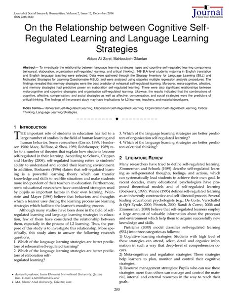 Pdf On The Relationship Between Cognitive Self Regulated Learning And Language Learning