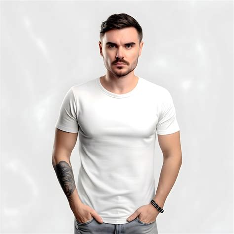 Красивый молодой человек в белой футболке на сером фоне Бесплатно Psd Файл