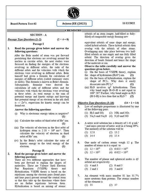Board Pattern Test 02 Chemistry Pdf Atomic Orbital Chemical Bond Board Pattern Test 02 Chemistry Pdf Atomic Orbital Chemical Bond