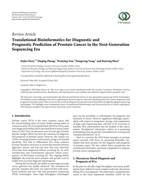 Full Article Translational Bioinformatics For Diagnostic And Prognostic Prediction Of Prostate