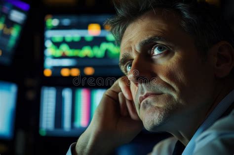 Trader Analyzing Market Trends At Night With Screens Displaying Stock