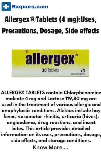 Allergex Tablets Uses Precautions Dosage Side Effects