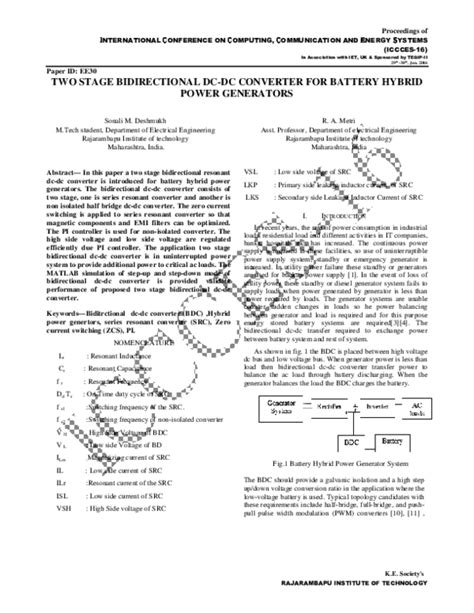Pdf Two Stage Bidirectional Dc Dc Converter For Battery Hybrid Power Generators